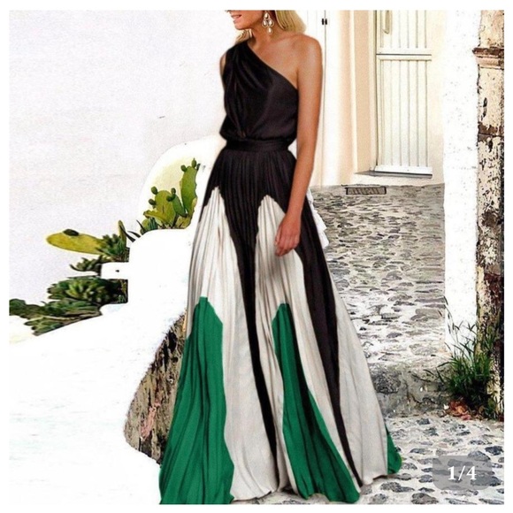 Aljok | Dresses | Never Worn One Shoulder Pleated Maxi Dress | Poshmark